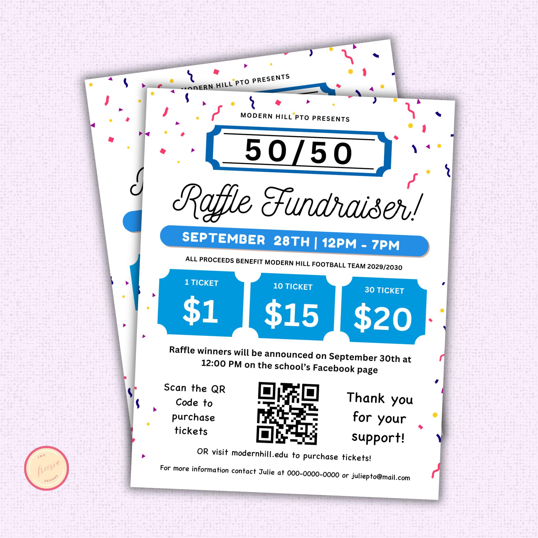 Editable 50/50 Raffle Ticket Fundraiser Flyer Template, Split the Pot ...