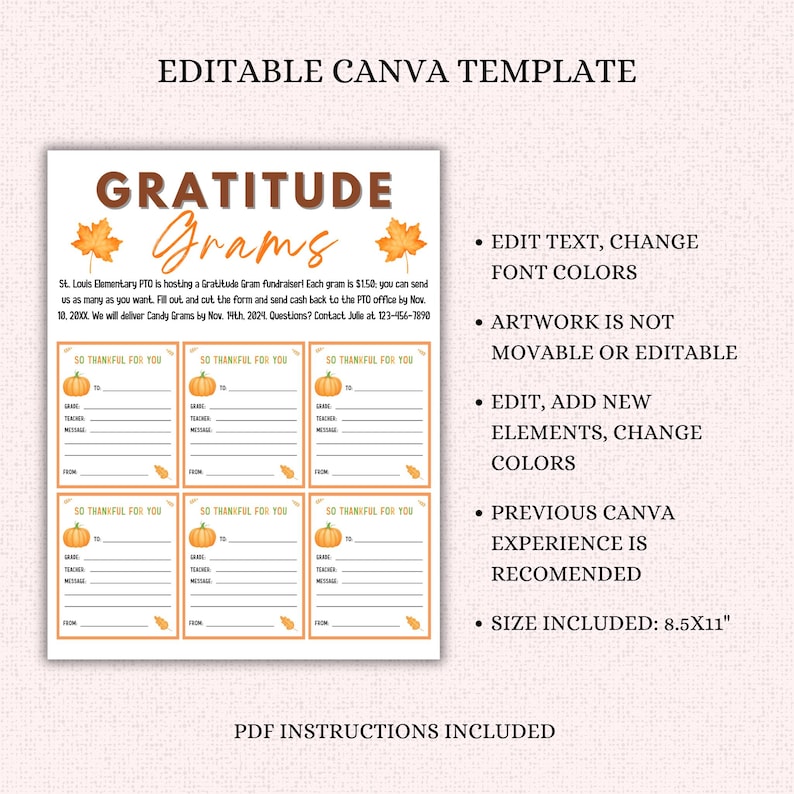 Gratitude Gram Flyer - Thankful Grateful for You Candy Gram - Editable ...