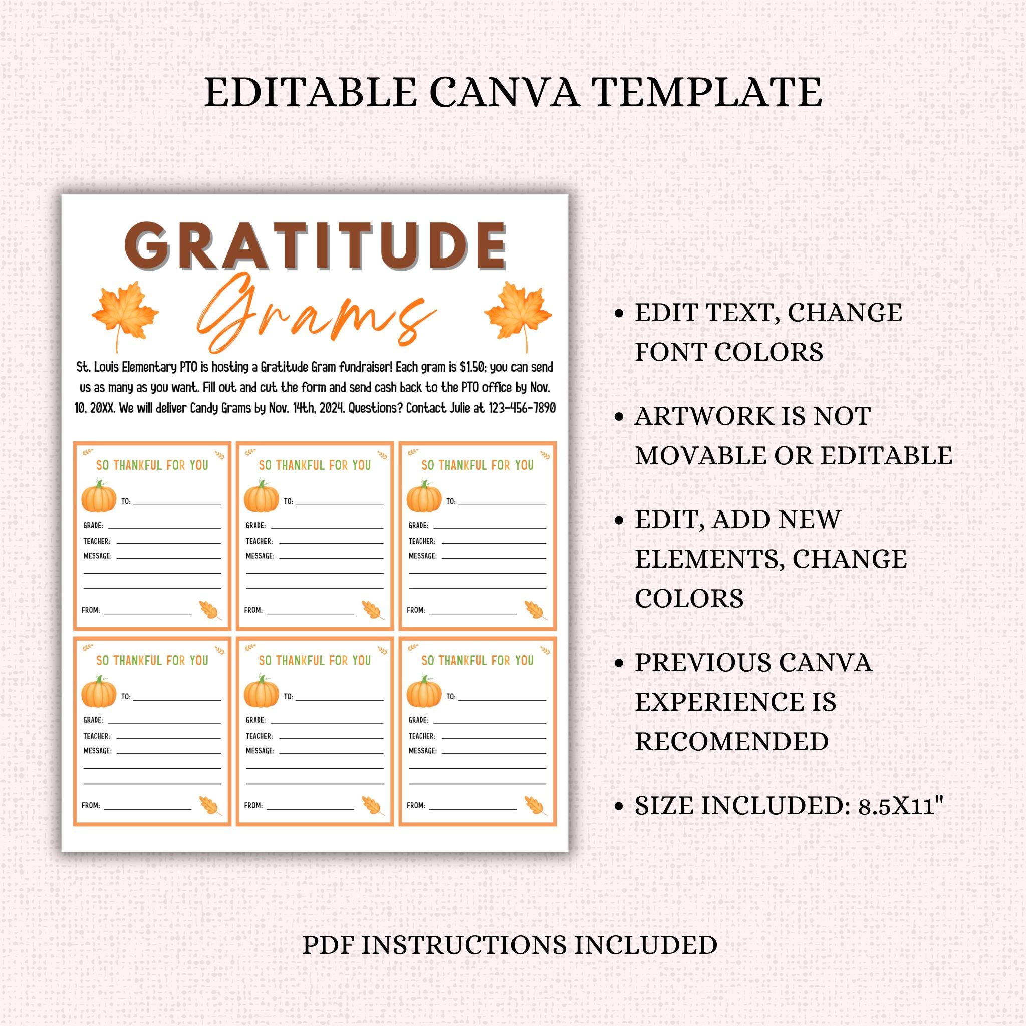 Gratitude Gram Flyer - Thankful Grateful for You Candy Gram - Editable ...