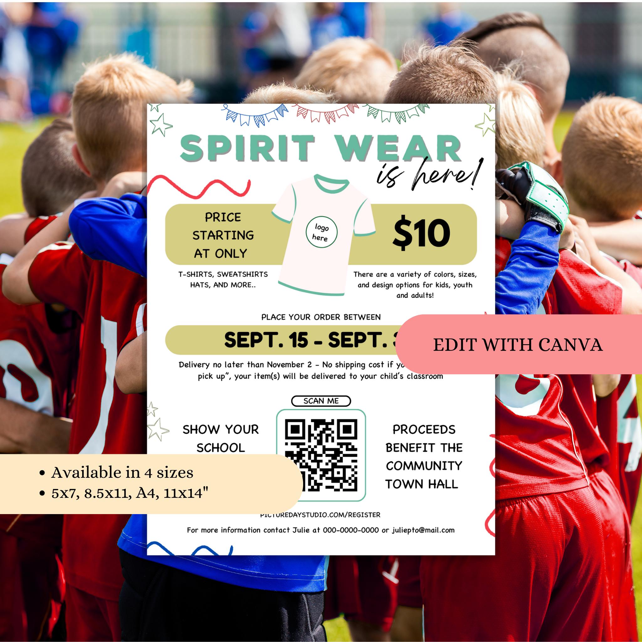 School Spirit Wear Flyer, Editable School Spirit Wear Sale Fundraiser ...