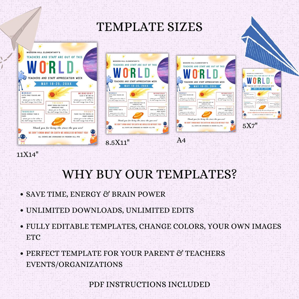 Outer Space-themed Teacher Appreciation Week Flyer, Space Itinerary ...