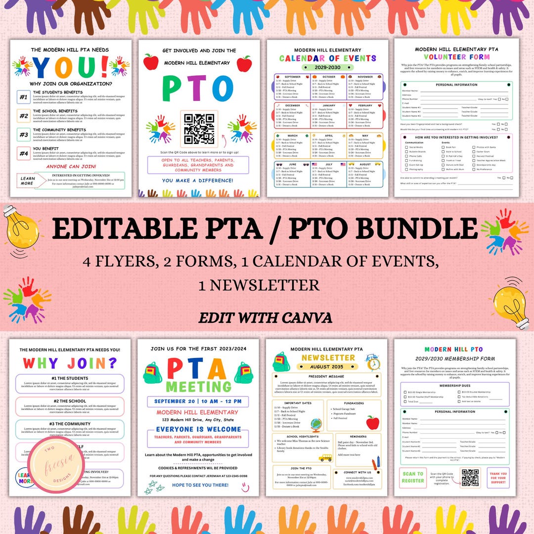 PTO PTA Flyer/form Template Bundle - Editable Recruitment, Membership ...