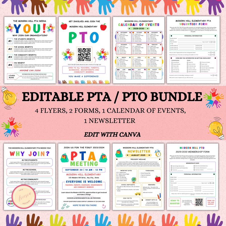 PTO PTA Flyer/form Template Bundle - Editable Recruitment, Membership ...