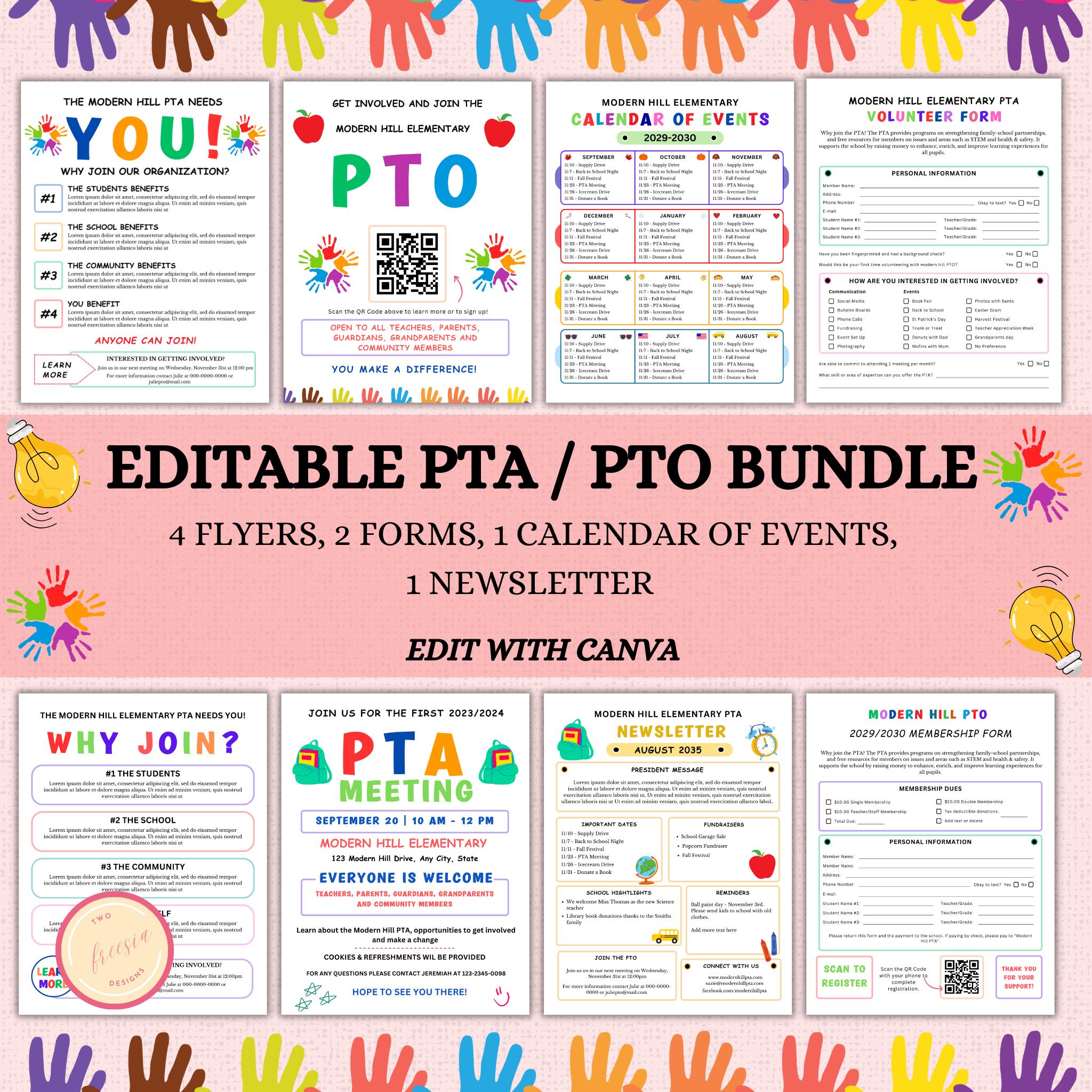 PTO PTA Flyer/form Template Bundle - Editable Recruitment, Membership ...