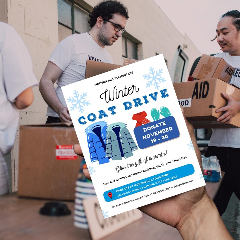 Winter Coat Drive Flyer, Printable PTA PTO Invitation, Charity Church ...