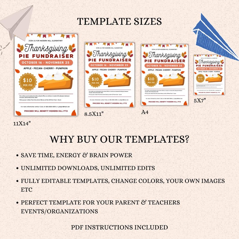 Thanksgiving Pie Fundraiser Flyer Template, Editable Thanksgiving ...
