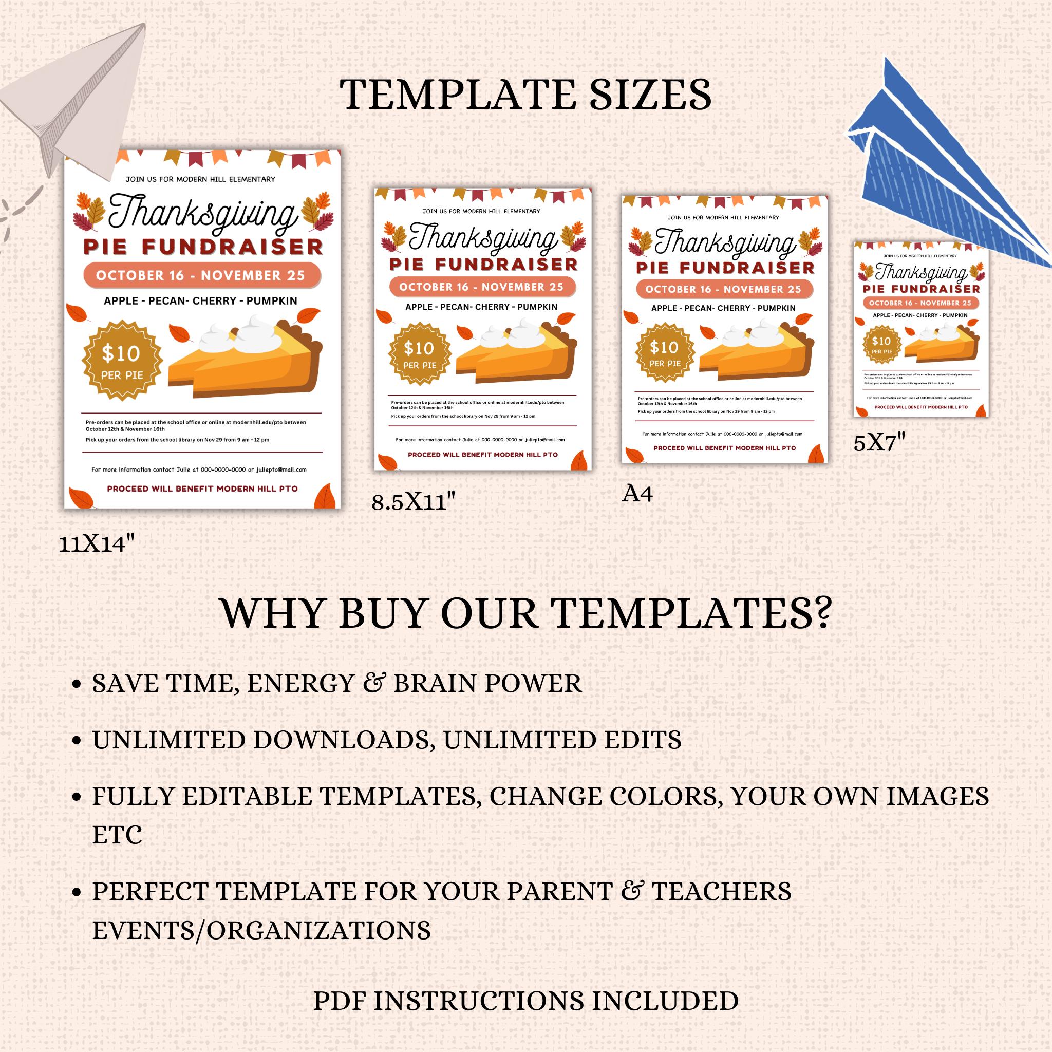 Thanksgiving Pie Fundraiser Flyer Template, Editable Thanksgiving ...
