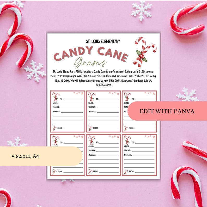 Editable Candy Cane Gram Template - Holiday Christmas Grams Printable ...