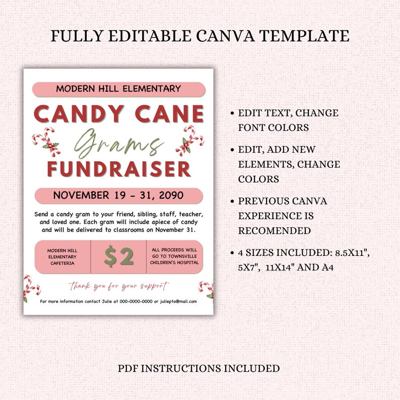 Editable Candy Cane Gram Canva Template - Holiday Christmas Grams ...