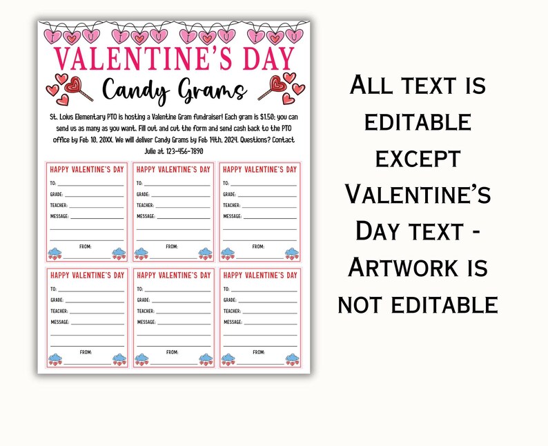 Valentine's Day Candy Gram Flyer Editable Template - Valentine Candy ...
