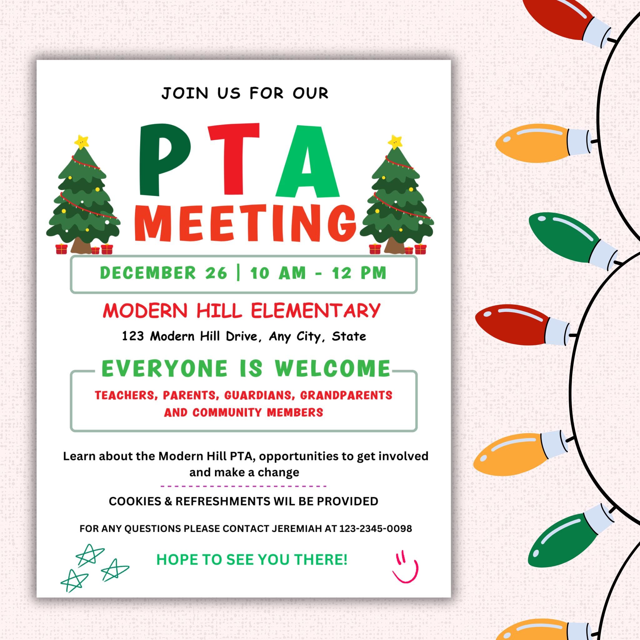 PTA PTO Monthly Meetings Flyer Template Bundle - Editable PTA Canva ...