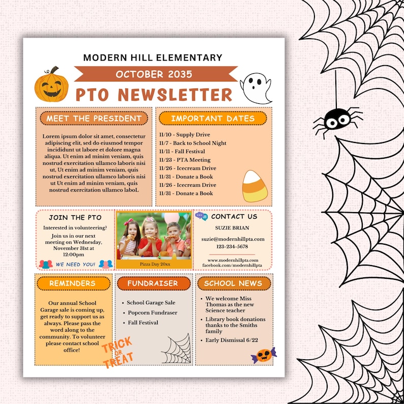 PTO/PTA Monthly Newsletter Template Bundle - 12 Editable PTA Canva ...