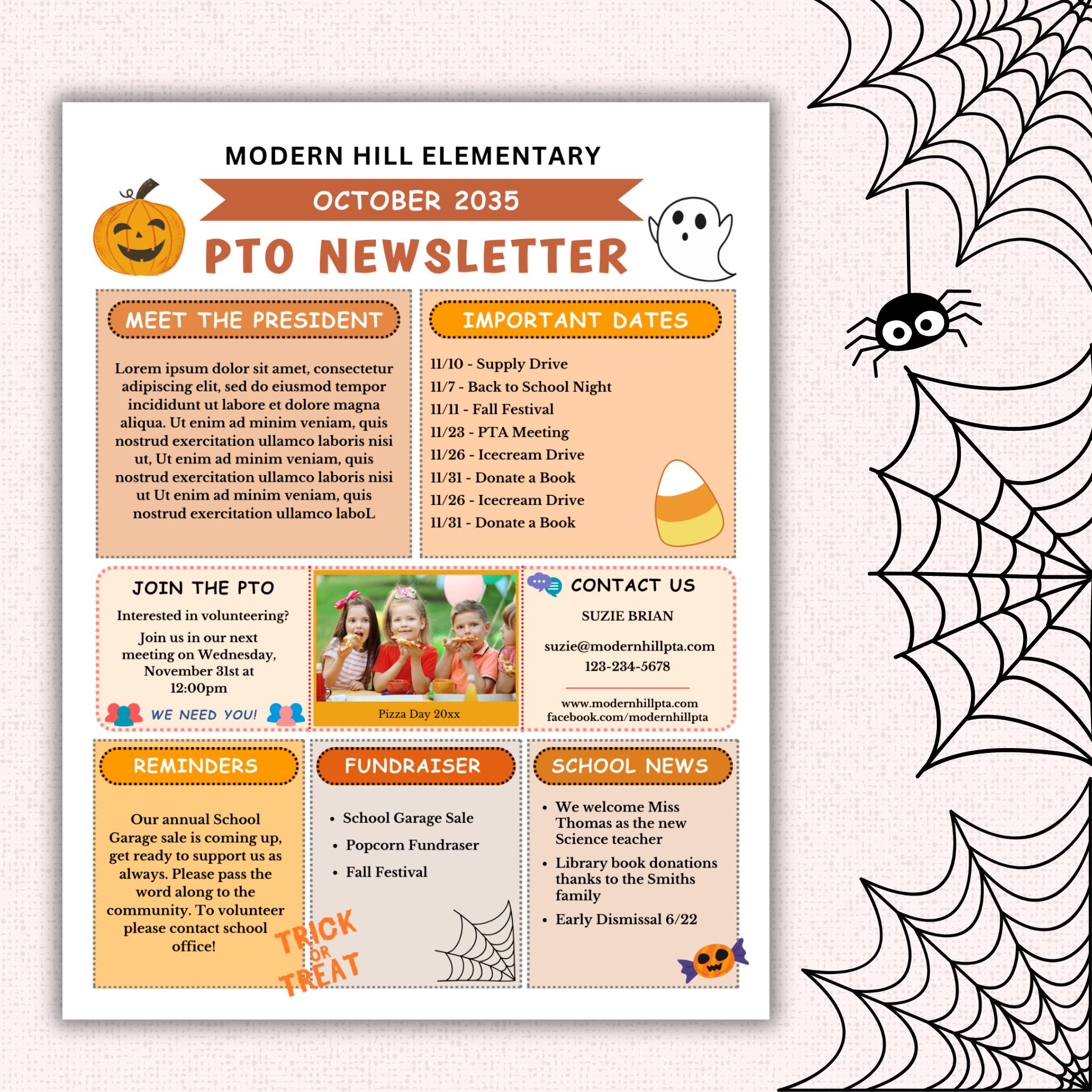 PTO/PTA Monthly Newsletter Template Bundle - 12 Editable PTA Canva ...