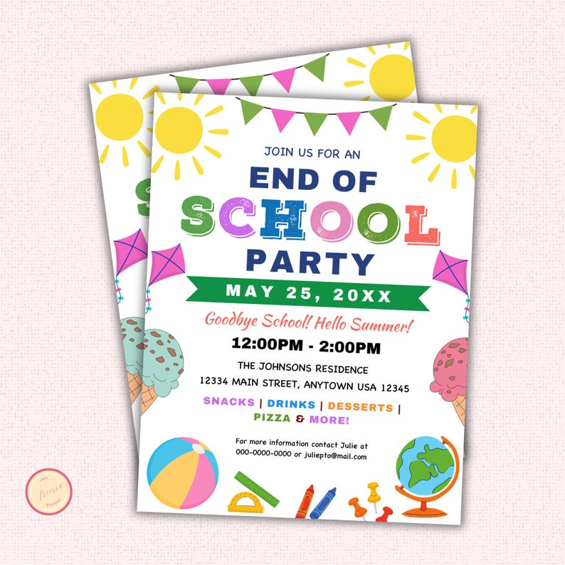 Editable End of School Party Flyer Template, Goodbye School, Hello ...