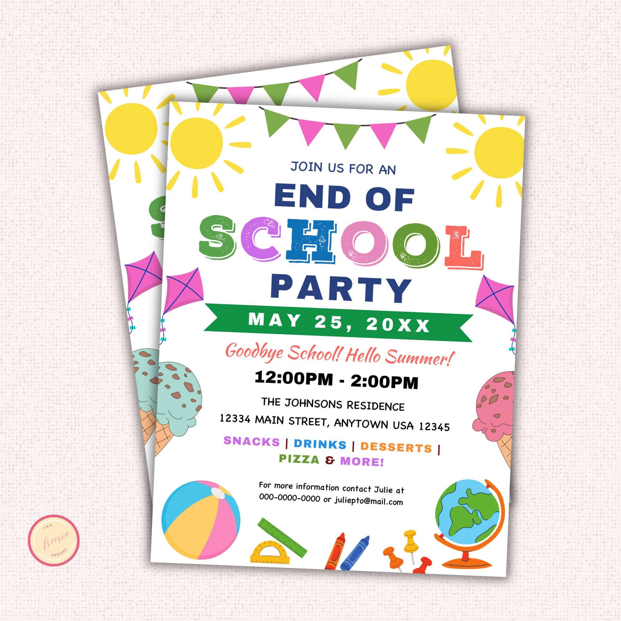 Editable End of School Party Flyer Template, Goodbye School, Hello ...