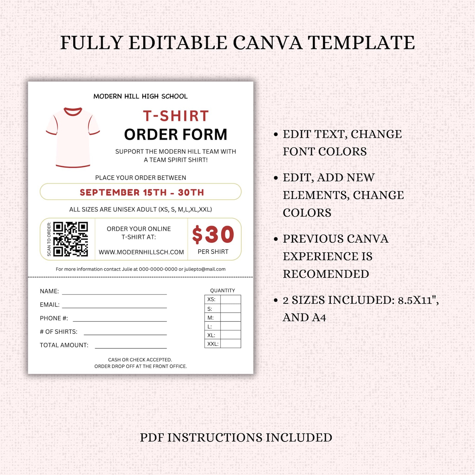 T-shirt Order Form Flyer Template, Editable T-shirt Fundraiser Flyer ...