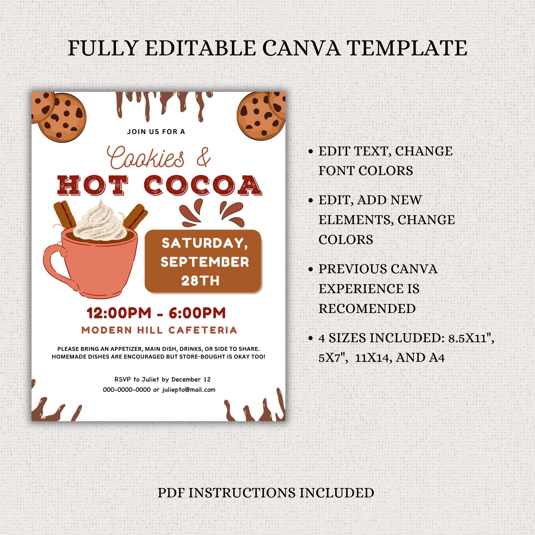 Cookies and Hot Cocoa Flyer Template, Editable Fall Church ...