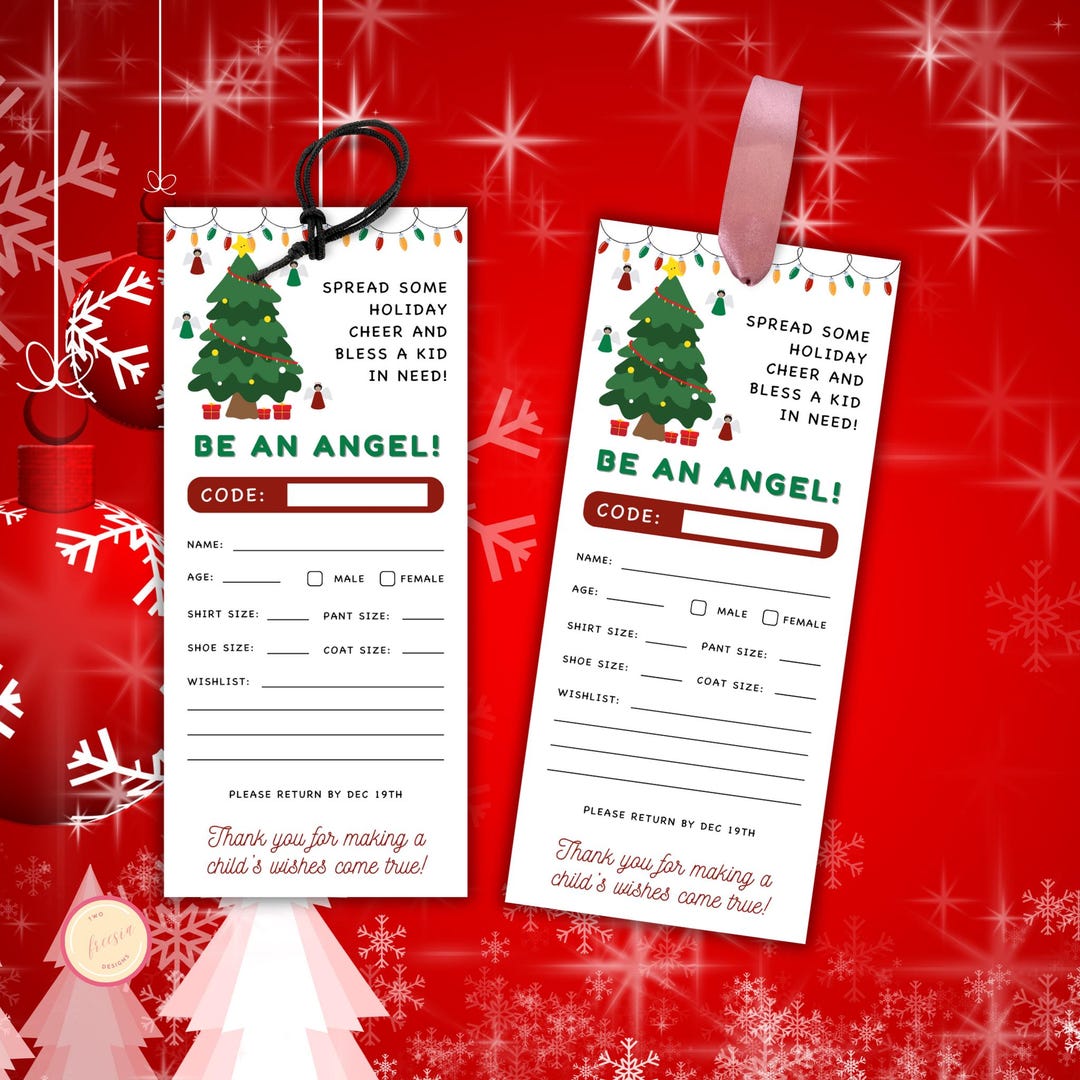 Be an Angel Tag Template, Toy Drive, School, Church, Community Holiday ...