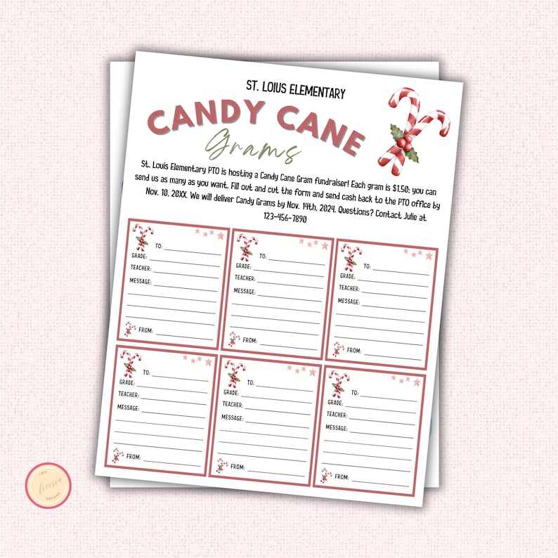 Editable Candy Cane Gram Template - Holiday Christmas Grams Printable ...