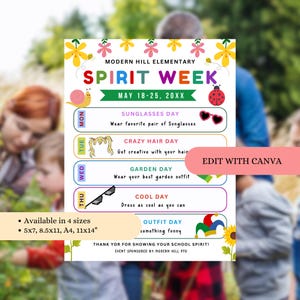 Spring Spirit Week Flyer Template, Editable School Spirit Schedule ...