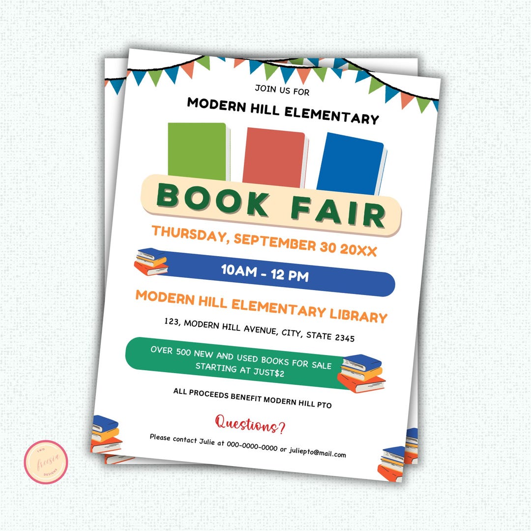 Editable Book Fair Flyer Template, Community Party Invitation Printable ...