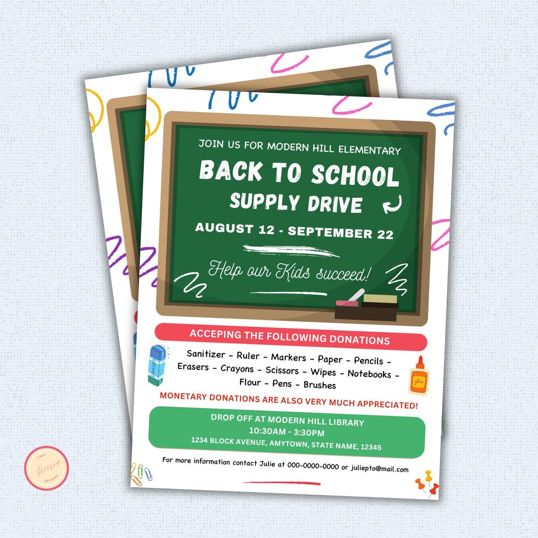 Editable Back to School Supply Drive Flyer Template, School Supplies ...