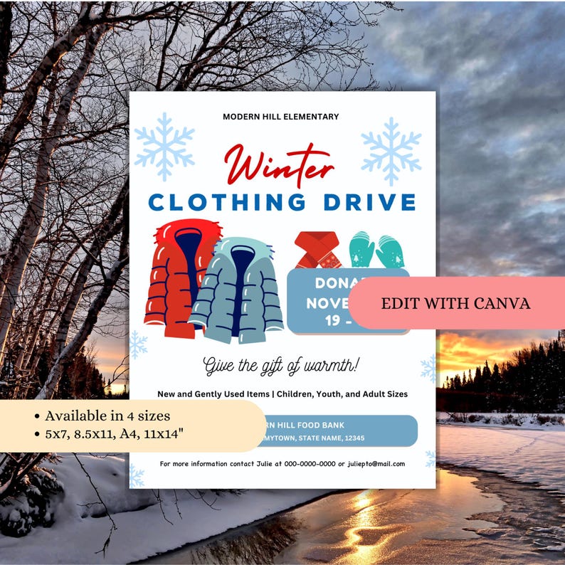 Winter Clothing Drive Flyer, Printable PTA PTO Invitation, Charity ...