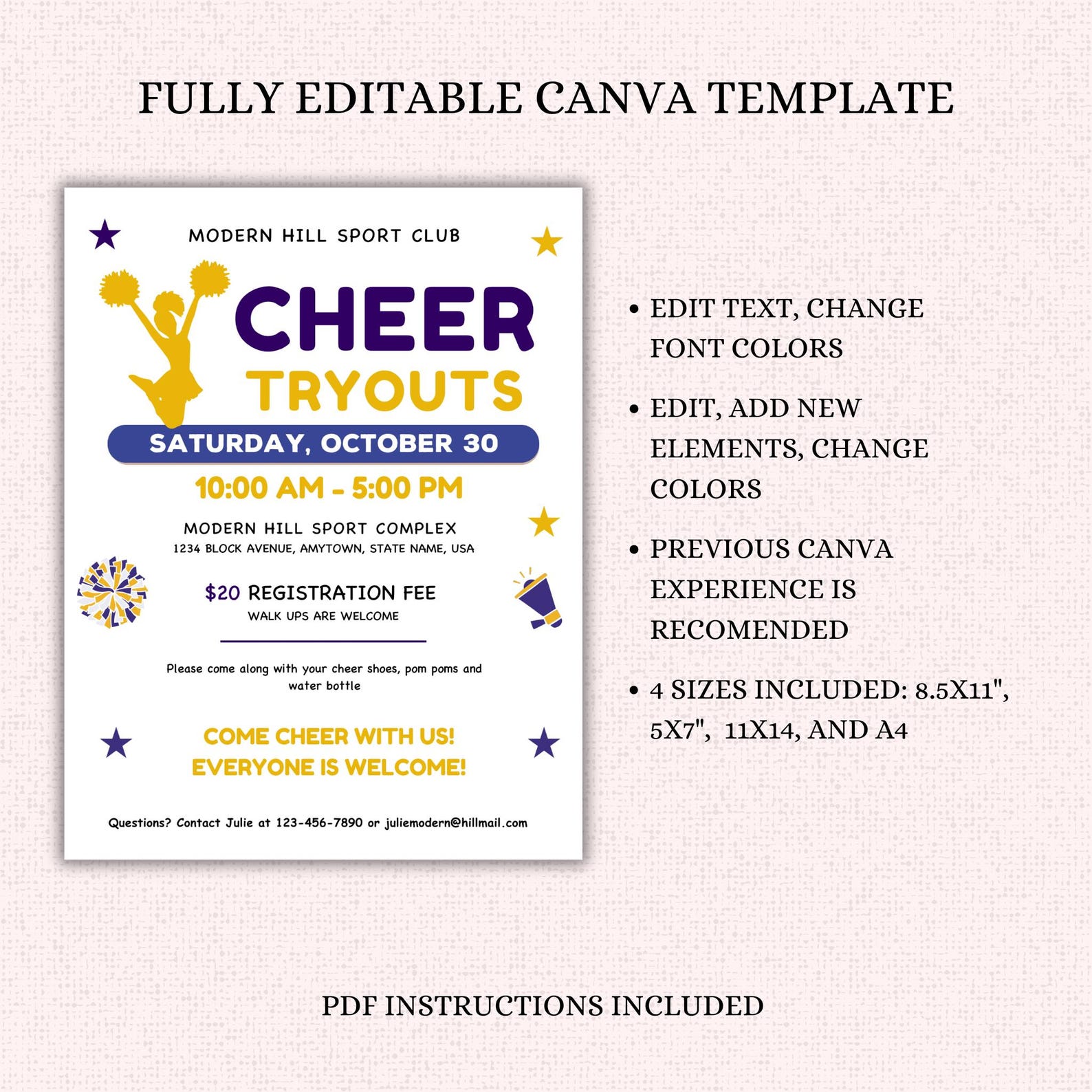 Cheerleading Tryout Flyer Template - Editable Cheer Tryouts Flyer for ...