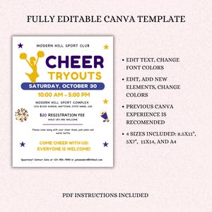 Cheerleading Tryout Flyer Template - Editable Cheer Tryouts Flyer for ...