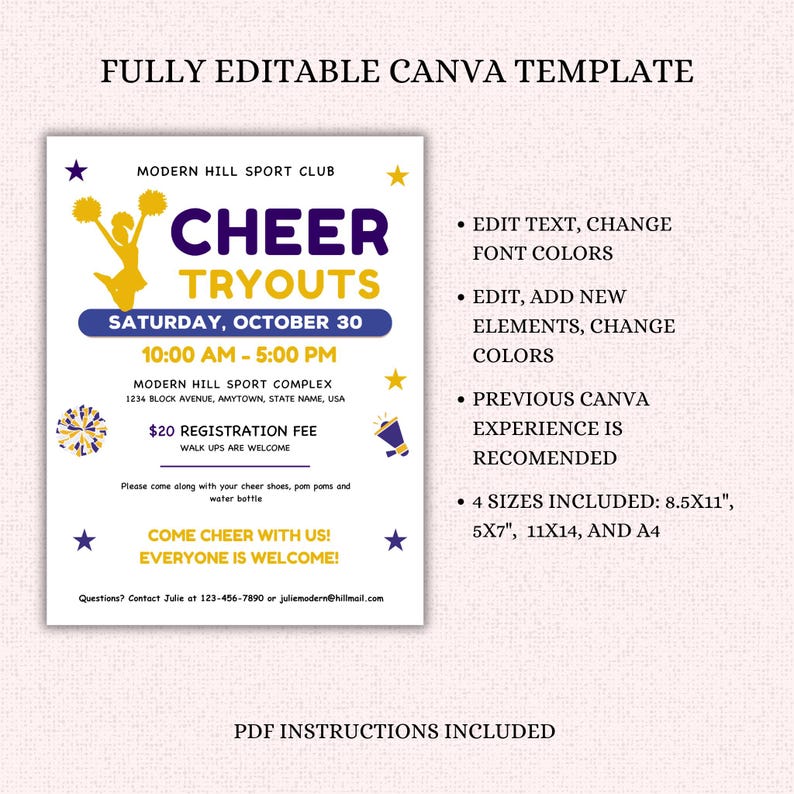 Cheerleading Tryout Flyer Template - Editable Cheer Tryouts Flyer for ...