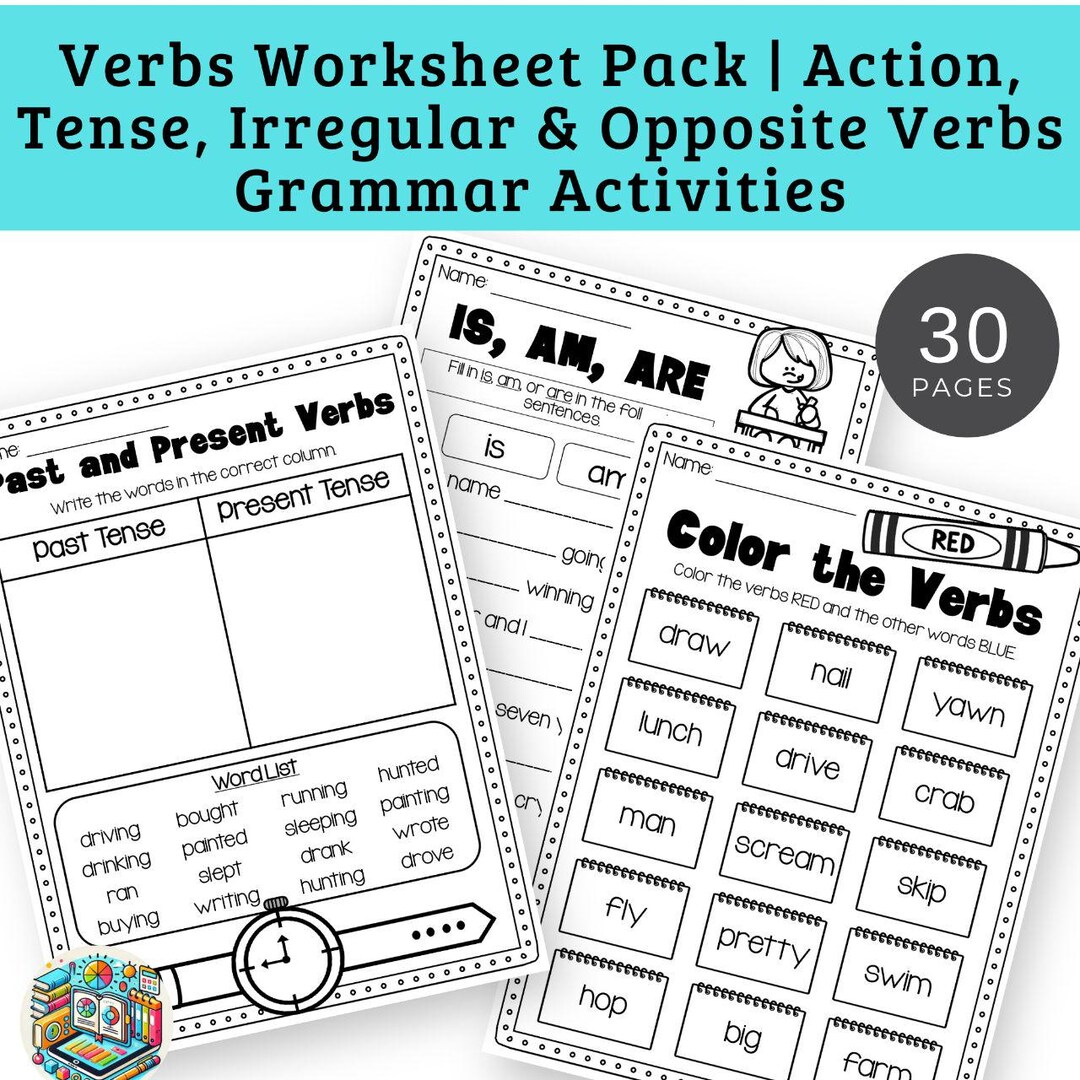 Verbs Worksheet Pack | Action, Tense, Irregular & Opposite Verbs ...