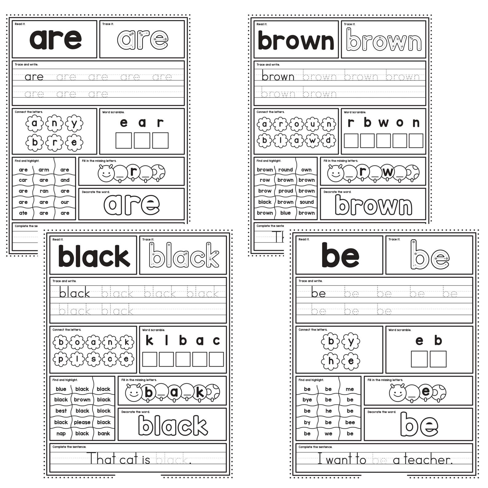 Kindergarten Dolch Sight Word Worksheets - Etsy