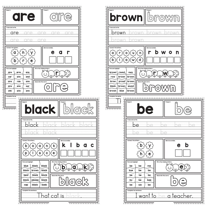 Kindergarten Dolch Sight Word Worksheets - Etsy