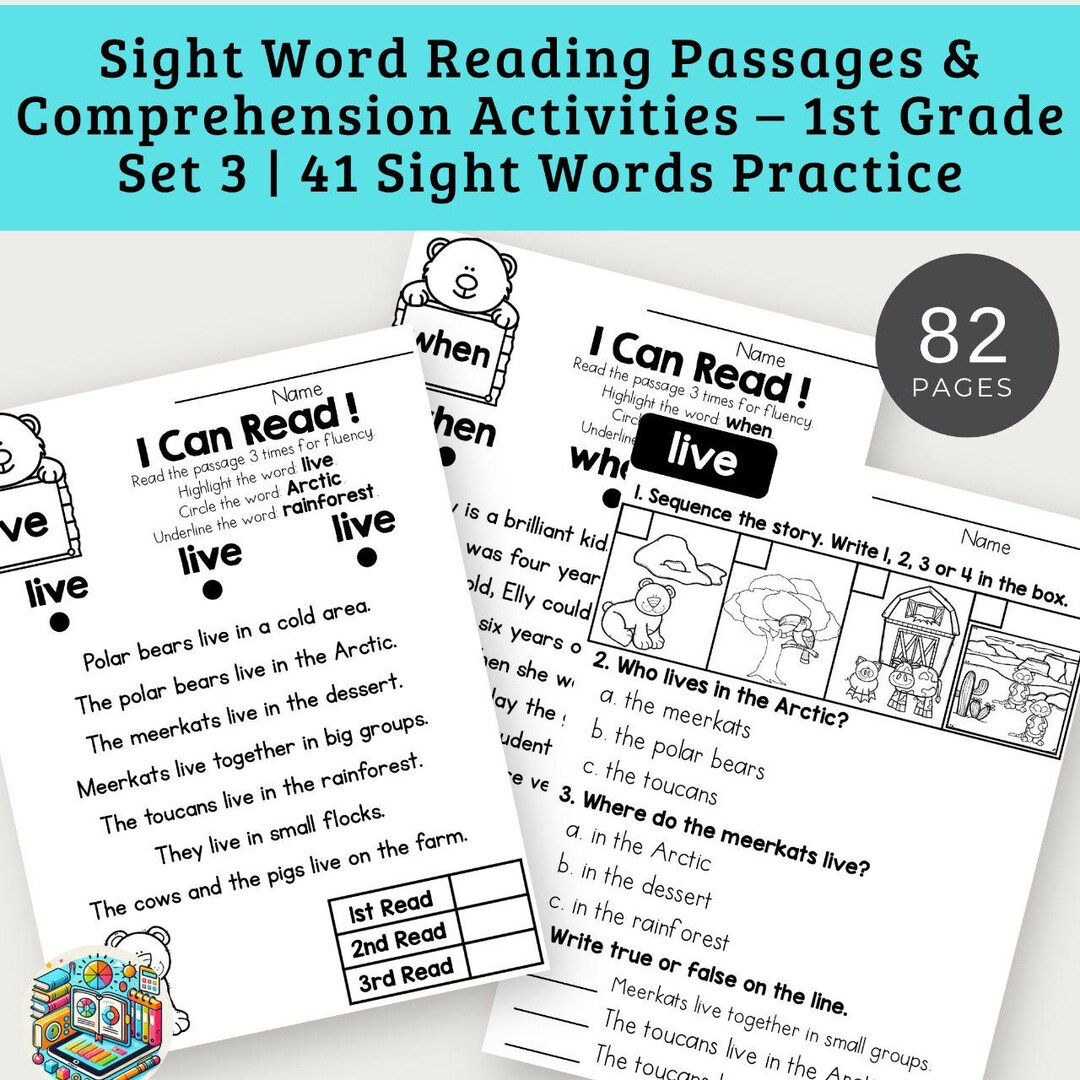 Sight Word Reading Passages & Comprehension Activities – 1st Grade Set ...