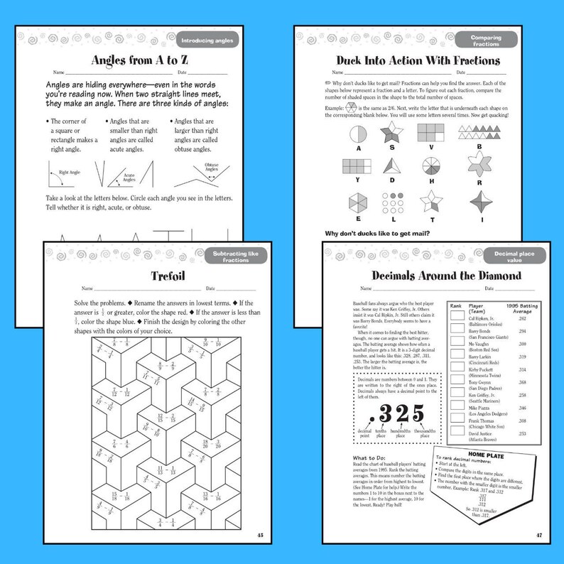 Printable Math Workbook Grade 4 | Multiplication, Division, Fractions ...