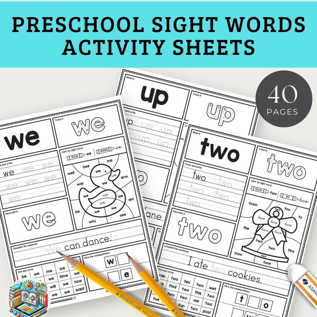 Preschool Sight Words Activity Sheets - Etsy