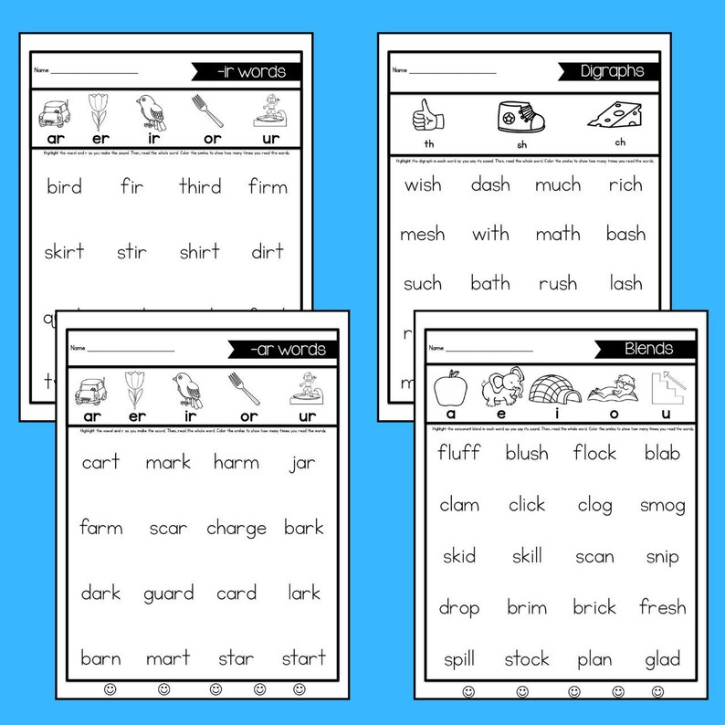 Phonics Fluency Word Lists With Vowel Helper | CVC, Blends, Digraphs ...