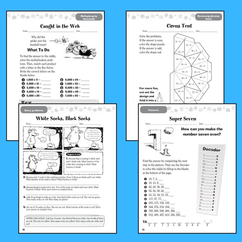 Printable Math Workbook Grade 4 | Multiplication, Division, Fractions ...