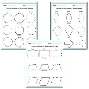2D Shape Trace, Color & Connect the Dots Activity - Etsy