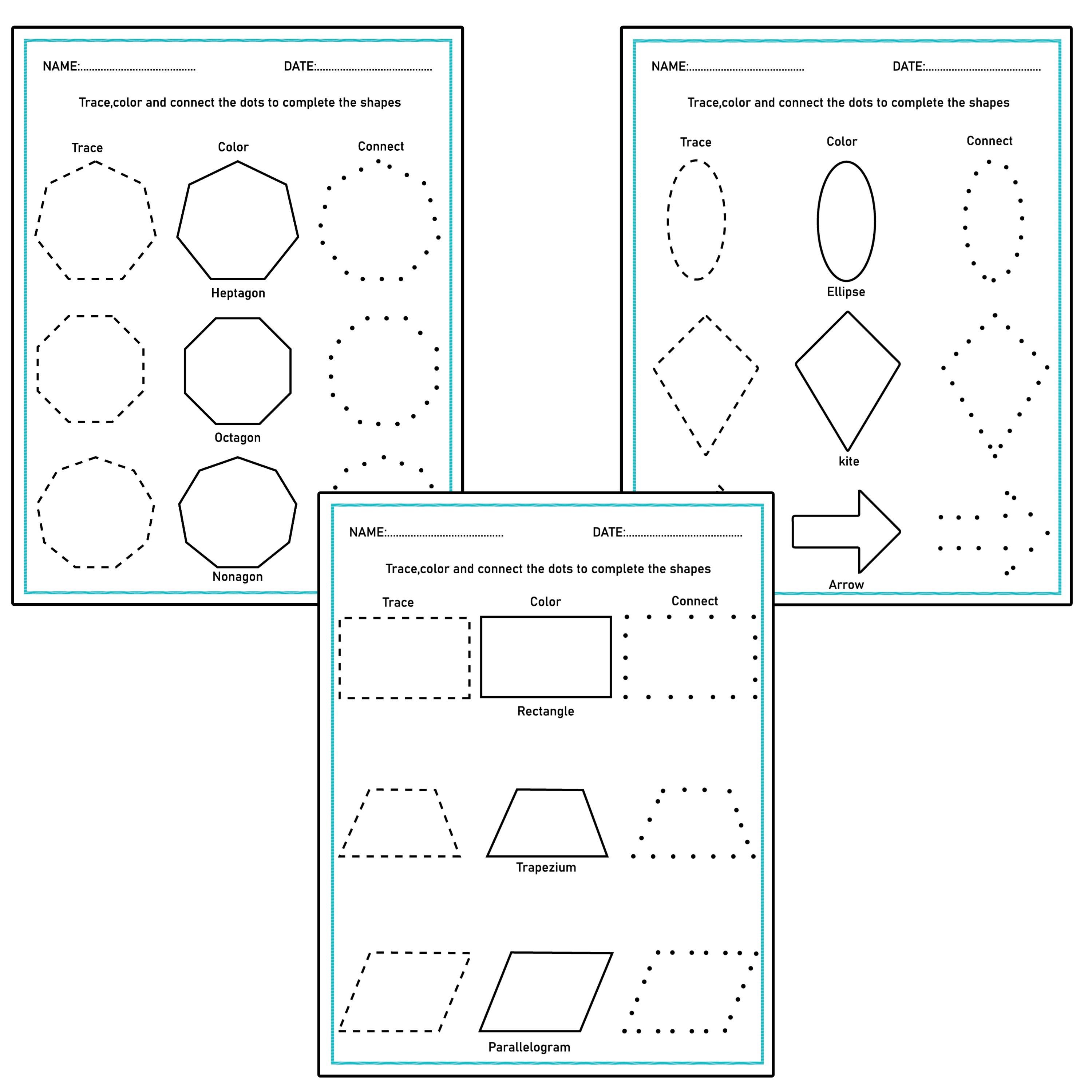2D Shape Trace, Color & Connect the Dots Activity - Etsy