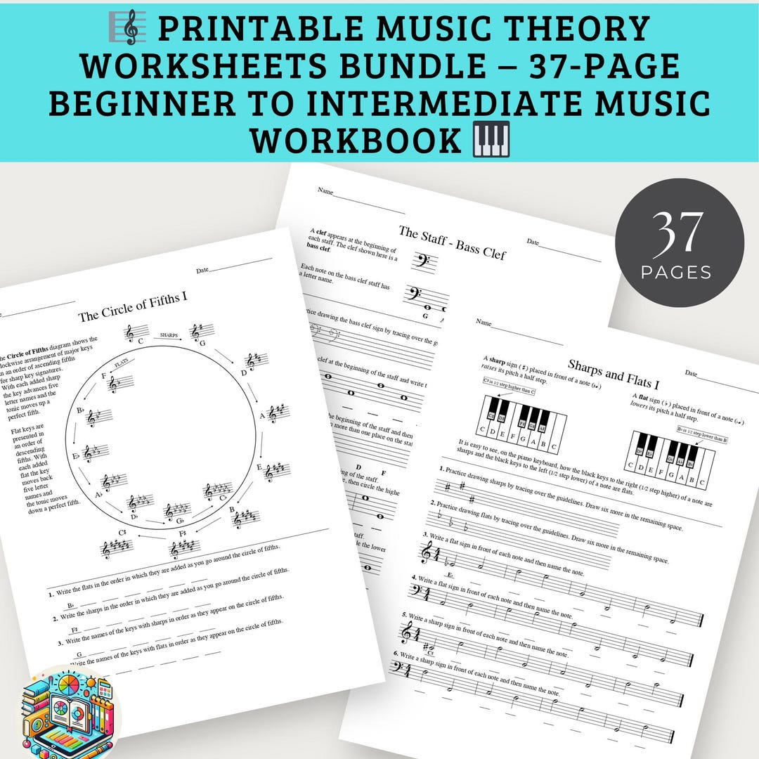 Printable Music Theory Worksheets Bundle – 37-page Beginner to ...