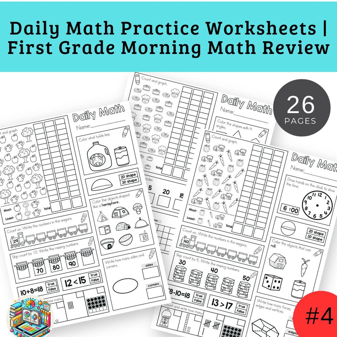 Daily Math Practice Worksheets | First Grade Morning Math Review - Etsy