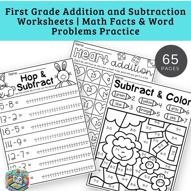 First Grade Addition and Subtraction Worksheets | Math Facts & Word ...