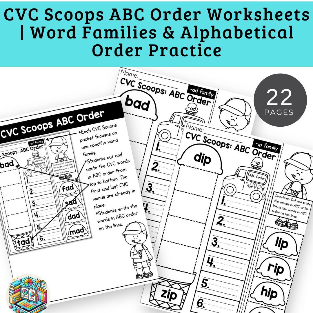 HVAC Scoops ABC Order Worksheets | Word Families & Alphabetical Order ...