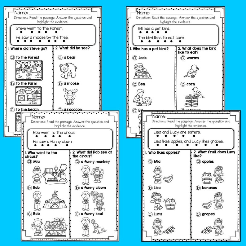 Reading Comprehension Worksheets for Early Readers | Simple Passages ...