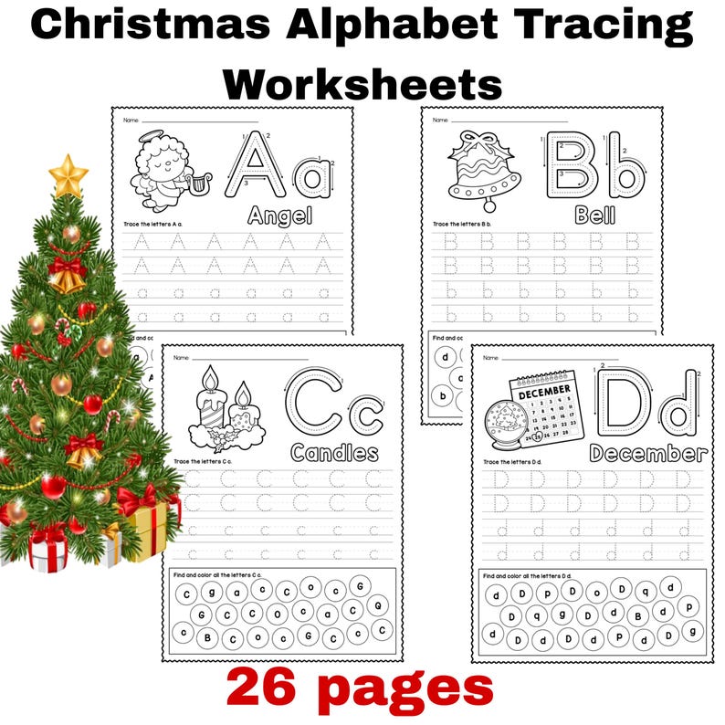 Christmas Alphabet Tracing Worksheets - Etsy