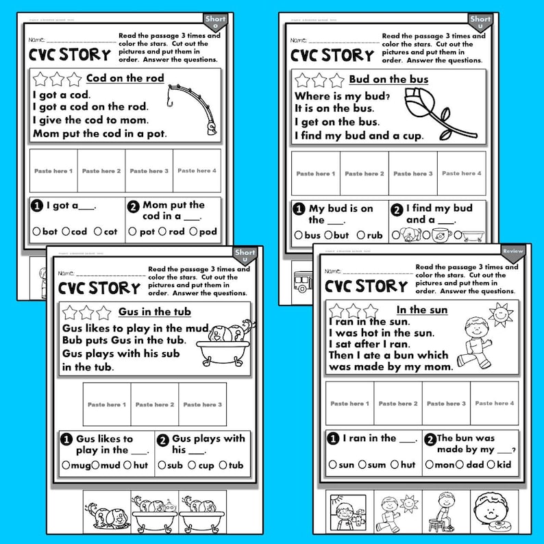 Phonics CVC Short Vowel Reading Passages | Story Sequencing Activities ...