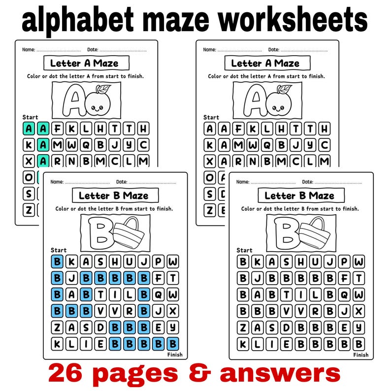 Alphabet Maze Worksheets - Etsy