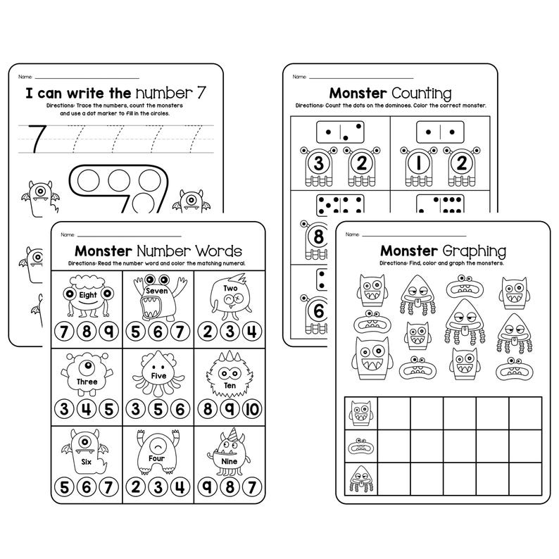 Monster-themed Number Worksheets (1-10) | Do-a-dot Activities - Etsy ...