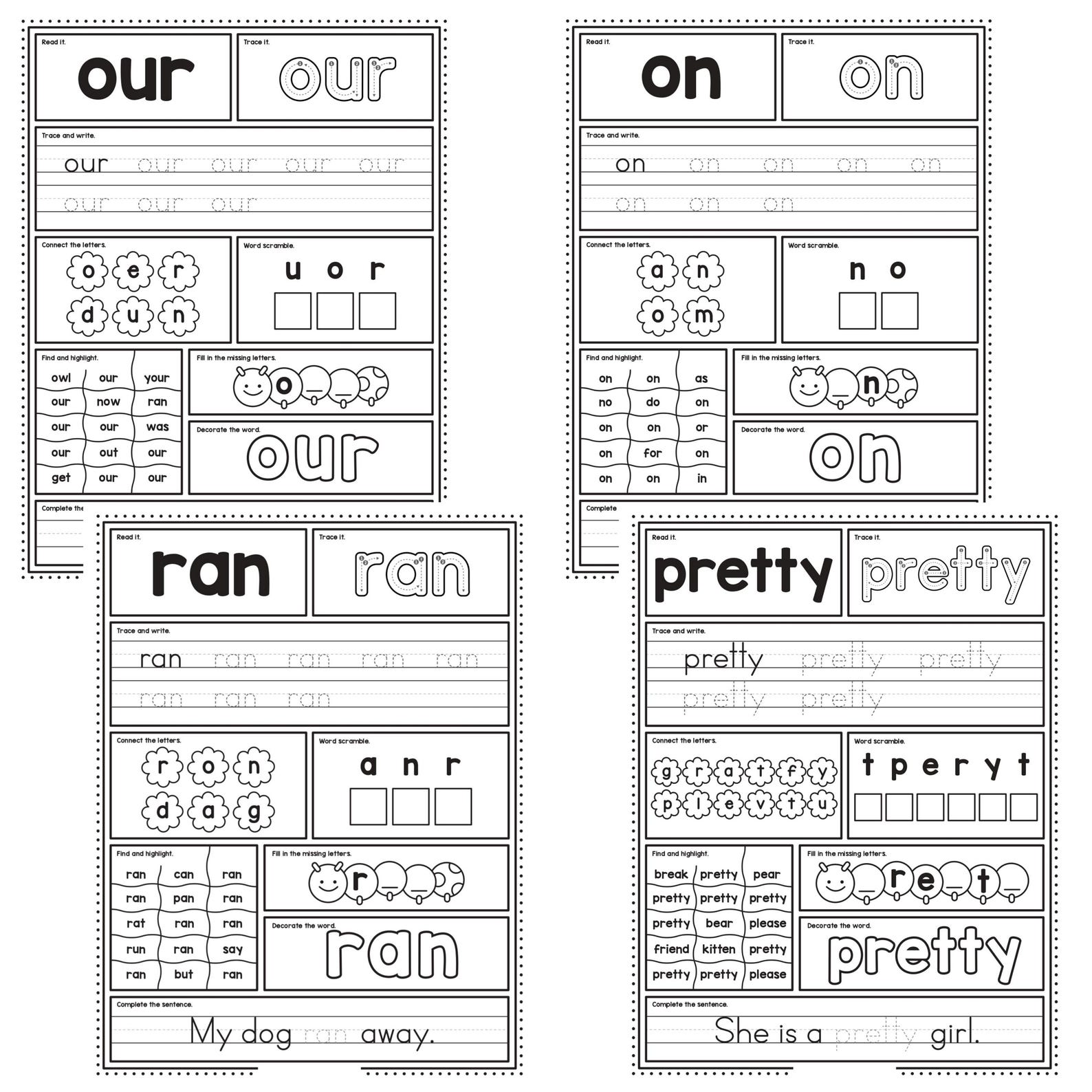 Kindergarten Dolch Sight Word Worksheets - Etsy